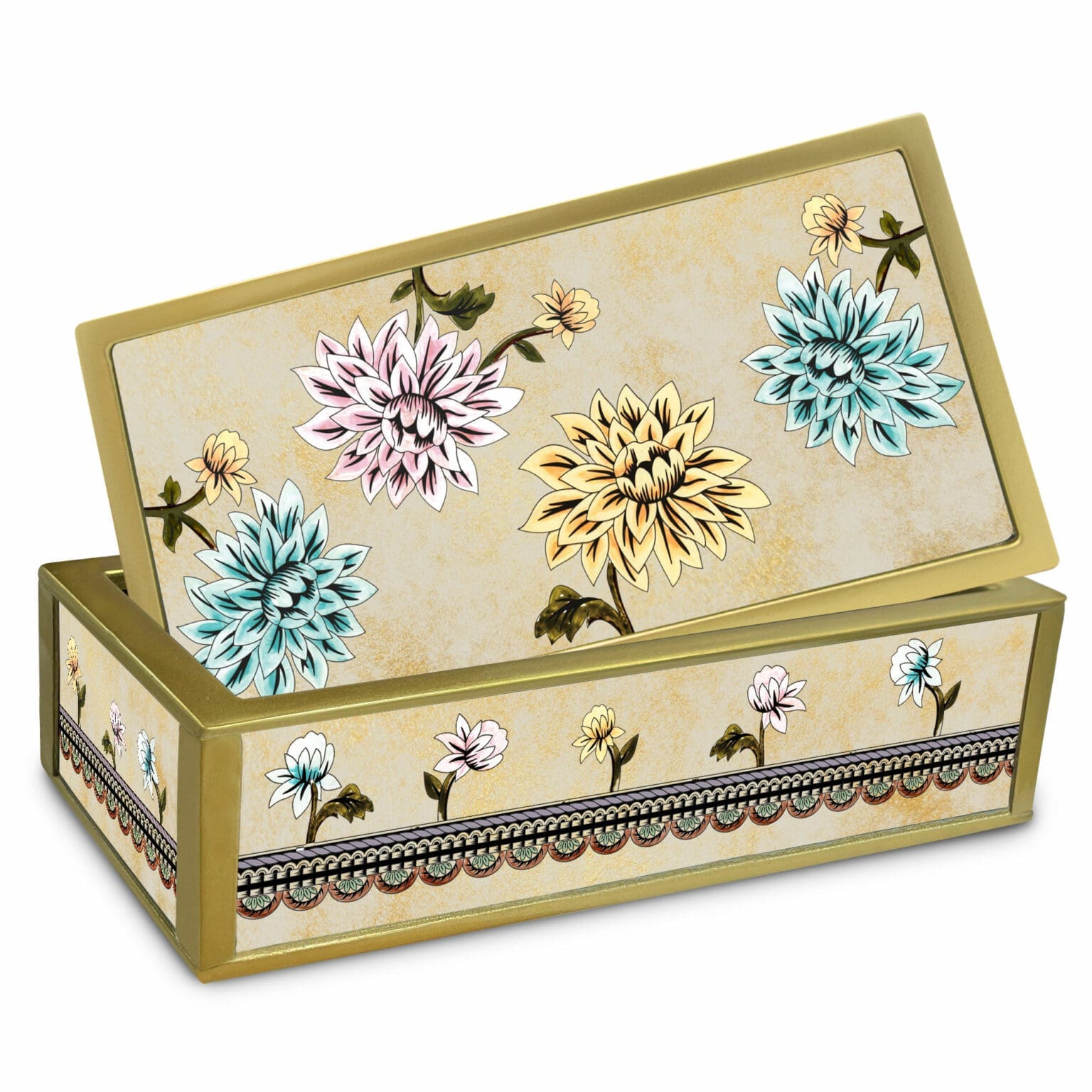 Wooden Jewelry Chest - Traditional Russian Design with Flowers